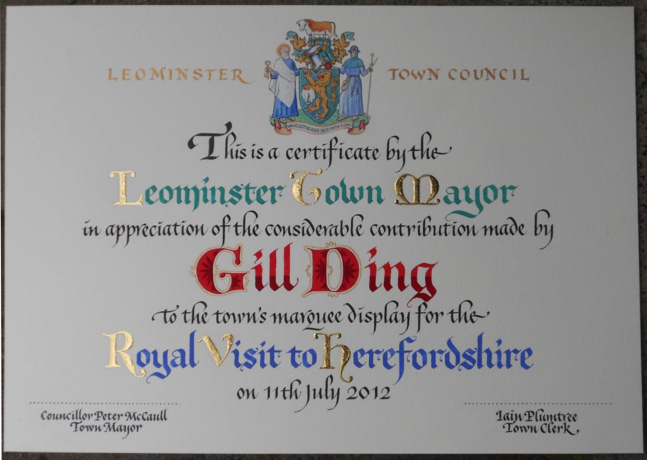 Certificate writing | Valley Calligraphy